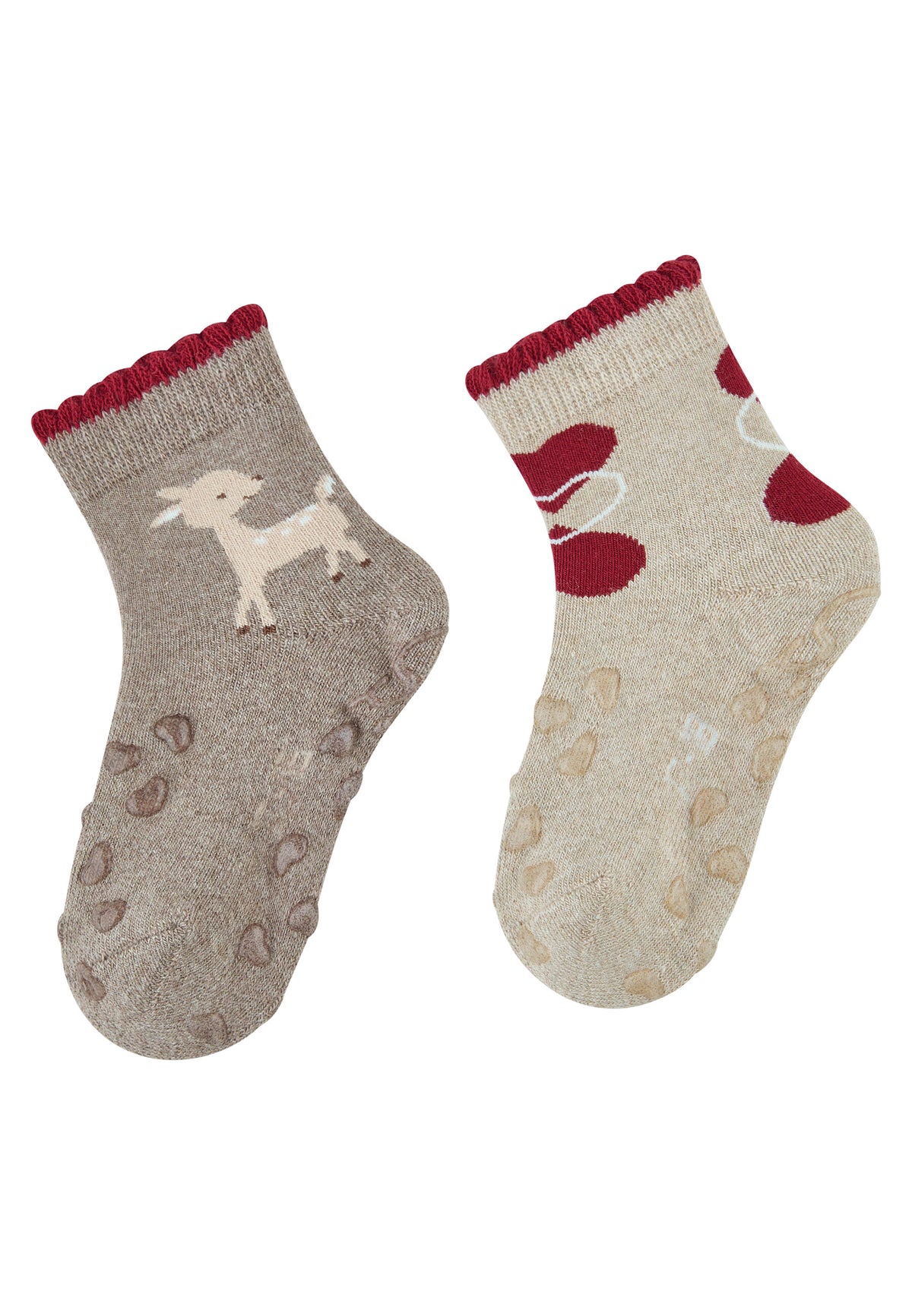 Non-Slip Crawling Socks Double Pack Fawn & Heart ★ | sterntaler.com